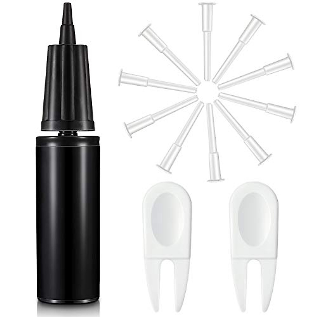 Exercise Ball Hand Pump Fitness Yoga Ball Air Pump Ball Inflator Pump with 2 Pieces Exercise Ball Plug Removers and 10 Pieces Exercise Ball Air Plugs Pin Air Stoppers Adapter Kit for Balls (Black)