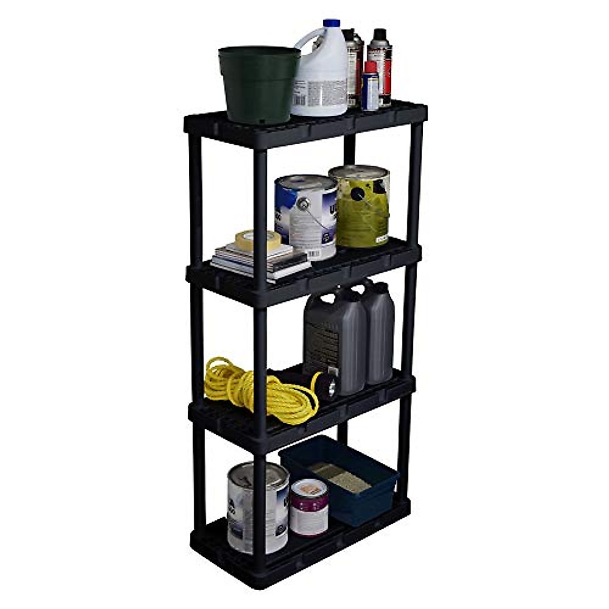 Gracious Living 4 Shelf Knect-A-Shelf Solid Light Duty Storage Unit 24 x 12 x 48 Organizer System for Home, Garage, Basement, and Laundry, Black