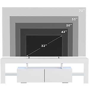 JUMMICO TV Stand, Modern Lighting TV Cabinet Entertainment Center Media and Open Shelf, TV Console Table with 1 Drawer and Remote Control, 20 Color LED Lights up to 70 Inch TV (White)