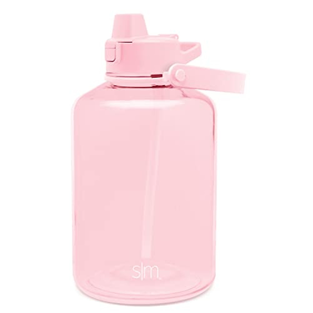 Simple Modern Half Gallon 64 oz Water Bottle with Push Button Silicone Straw Lid & Motivational Measurement Marker | Large Reusable Tritan Plastic Water Jug | Summit Collection | Blush