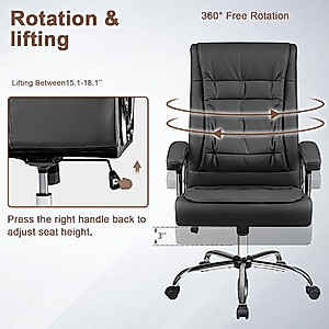 OFIKA Home Office Chair with Spring Cushion,400LBS High Back Executive Office Chair,Big and Tall Ergonomic Computer Office Chair with Padded Armrest and Height Adjustable,PU Leather Task Chair