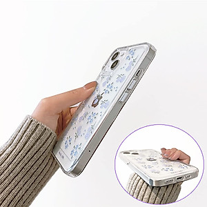 CEOKOK for iPhone 13/14 Case, Clear with Purple Rose Floral Pattern, Cute Aesthetic Protective Cover, Transparent Anti-Scratch & Shockproof Phone Case for Women Girls, Kawaii Design for iPhone 13/14