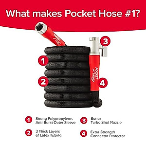 Pocket Hose Silver Bullet 2.0 Expandable Garden Hose 50-FT with Turbo Shot Nozzle, AS-SEEN-ON-TV, Lead-Free, Solid Aluminum Connectors, Easy On/Off Valve, Kink-Free, Leak-Proof