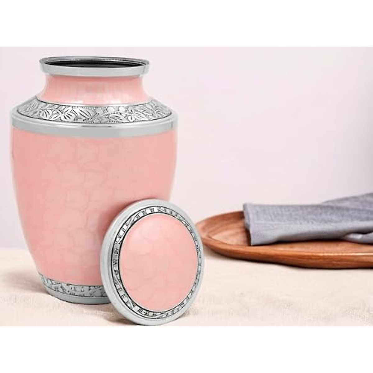 CLEENTABLE Urns for Ashes Adult Male, Urns for Human Ashes Adult Female, Decorative Urns, Large Cremation Urns for Adult Ashes, Urn Sea Pink Silver (Aluminum - 10 Inch Height x 6.5 Inch Width)