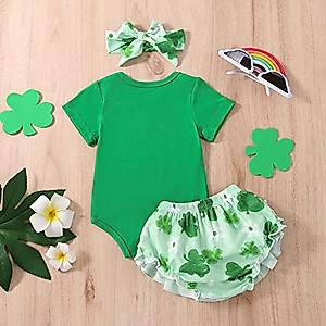 Infant Baby Girl Letters Print Romper Bodysuit High Waist Clover Tutu Shorts Bottoms St. Patrick's Day Clothes (Green,3-6 Months)