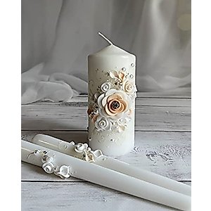 Magik Life Unity Candle Set for Wedding - Wedding décor - Decorative Candles Pillar - Candle Sets - 6 Inch Pillar and 2 10 Inch Tapers - Best Unity Candle (Peach)
