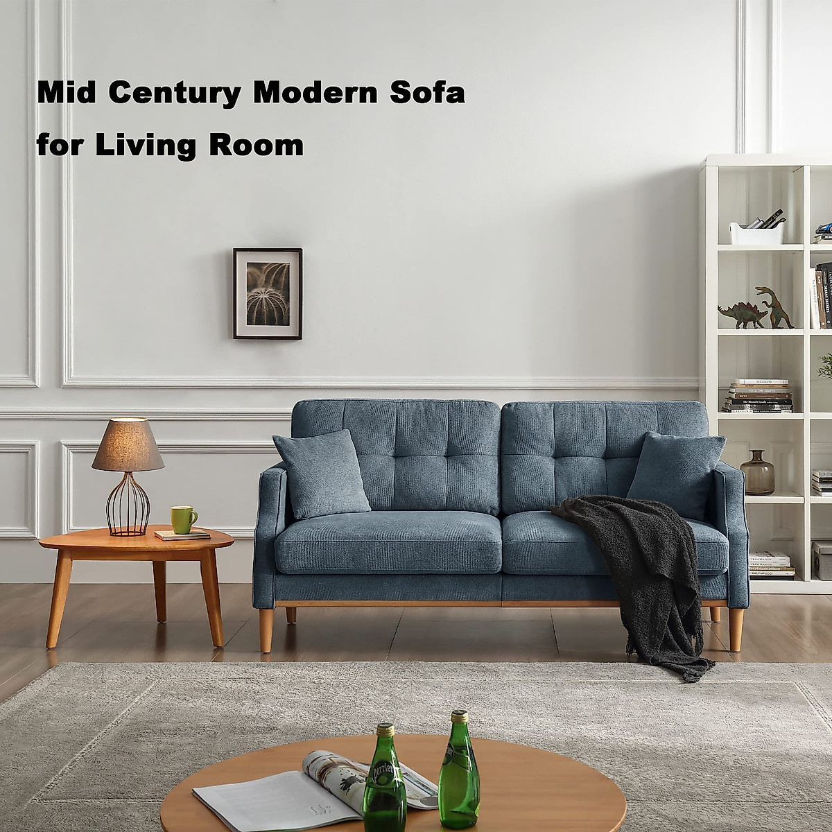 ARCLIS 70" Blue Mid-Century Modern Loveseat with USB Charging Ports, Tufted Upholstered Couch with Solid Wood Leg for Small Space Apartment Office