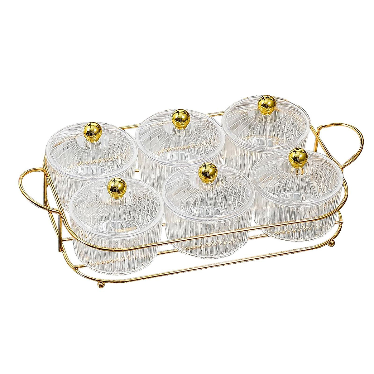Light Luxury Nut and Candy Serving Tray Serving Container with Holder Food Storage Preserved Tray Dried Fruit Salad Plate for Candies Picnic, Clear 6 Bowls