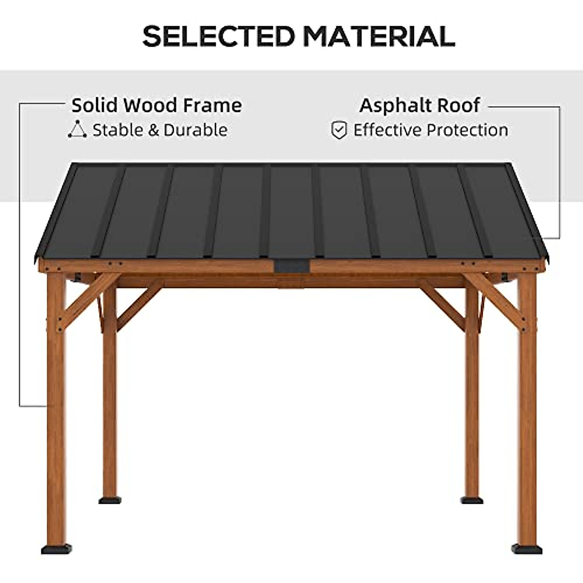 Outsunny 11' x 12' Hardtop Gazebo with Wooden Frame and Waterproof Asphalt Roof, Permanent Pavilion Gazebo Canopy, for Garden, Patio, Backyard, Deck, Porch, Brown