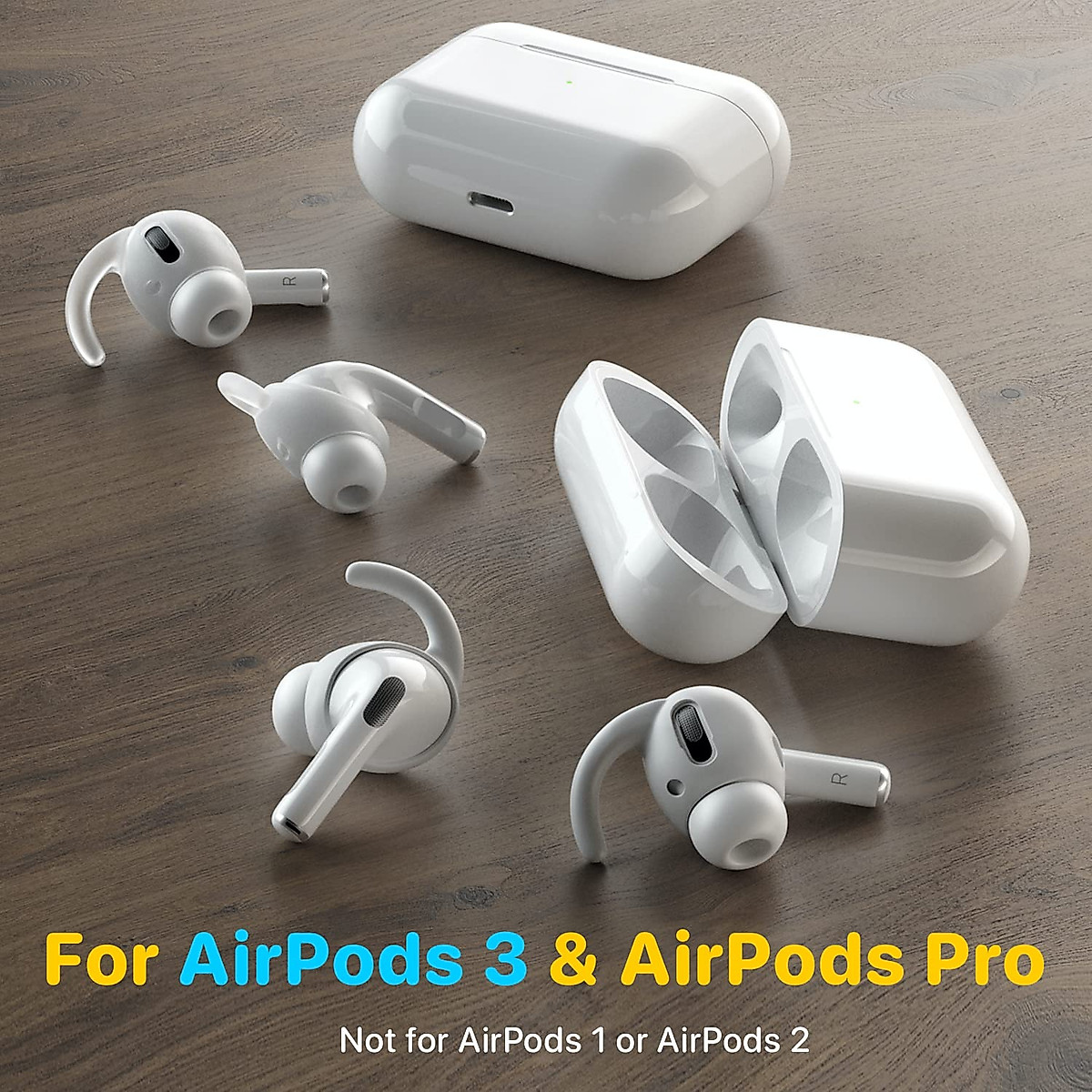 CharJenPro Patented Ear Hooks for AirPods Pro and AirPods 3 (3rd Generation). Stays in Ears, Ultra Comfortable, Covers Never Falls Off. (White & Translucent)