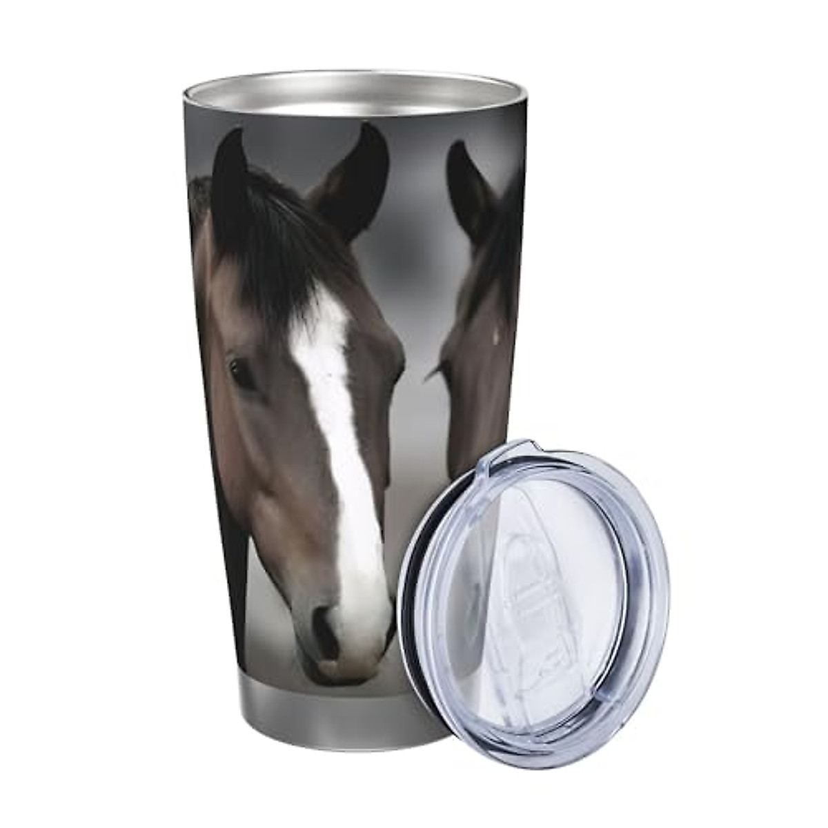 EKPRAVDKTF Cute Two Horses 20oz Insulated Stainless Steel Tumbler With Lids And Straws, Double Wall Vacuum Travel Coffee Mug, Thermal Cup For Cold & Hot Drinks, Reusable Metal Straw & Brush