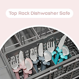 Grabease Toddler Silverware Set Forks Spoons and Knives Set Toddler Utensils Feeding Supplies, BPA and Phthalates-Free, Dishwasher Safe, Blush Pink