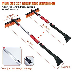 FOVAL 47.2" Extendable Snow Brush and Wider Ice Scraper (4.73" Width) with 360° Pivoting Brush Head, Snow Removal Tool Car Brush with Comfortable Foam Grip for Car Windshield, Trucks, SUVs