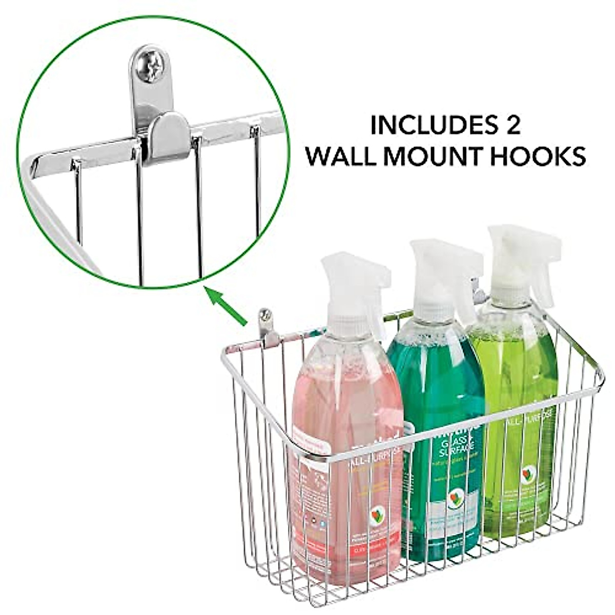 mDesign Small Metal Wire Wall Mounted Storage Organizer Basket Bin for Hanging in Kitchen, Garage, Entryway, Mudroom, Bedroom, Bathroom, Laundry Room - Unity Collection - 2 Pack - Chrome