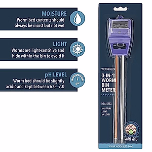 Worm Nerd WN39 Compost Bin and Garden Soil 3-in-1 Meter for Measuring Moisture, Light, pH, Purple