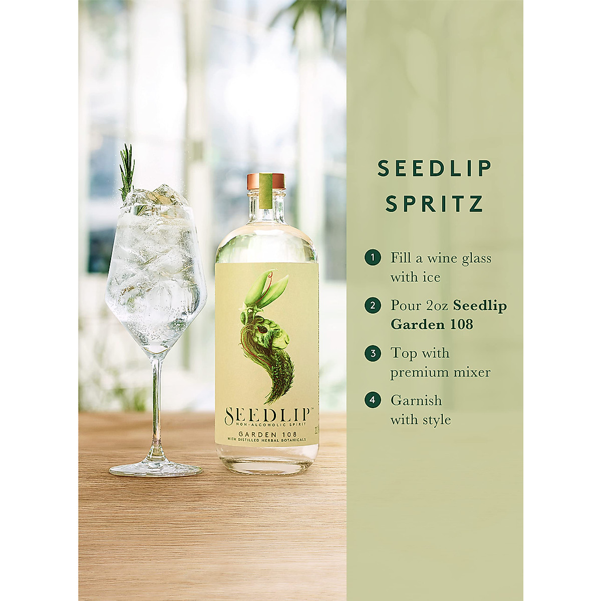 Seedlip Garden 108 - Non-alcoholic Spirit | Calorie Free, Sugar Free | Non-alcoholic Cocktails | 23.7fl oz (700ml)