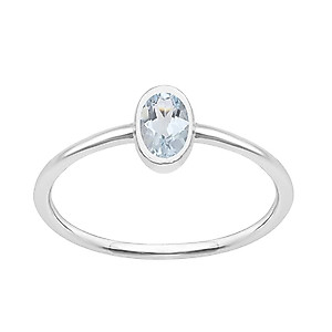 Oval Cut 5X3MM Bezel Set Multi Choice Gemstone 925 Sterling Silver Women Stackable Stacking Ring, Gift For Her Aquamarine, 7