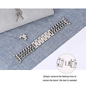 Secbolt Bands Compatible Apple Watch 38mm 40mm 41mm iWatch Series 9 8 7 6 5 4 3 2 1 SE Stainless Steel Chain Links Replacement Strap, Silver
