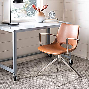 Safavieh Home Dawn Mid-Century Modern Light Brown Faux Leather and Stainless Steel Swivel Office Arm Chair