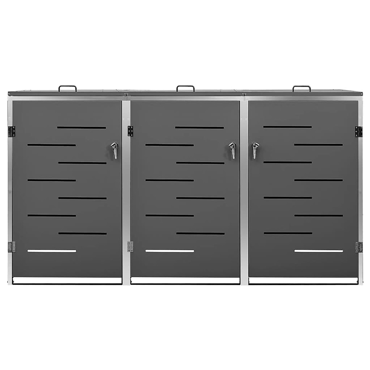 vidaXL Triple Wheelie Bin Shed - Stainless Steel Frame, Outside Bin Storage - Anthracite Colored, Galvanized Steel Panel, Spacious, Anti-Rust, Lockable