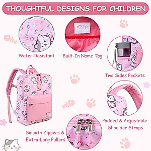 Kasqo Kids Backpack, Lightweight Water-Resistant Preschool Bookbags for Little Girls with Chest Strap, Pink Cat