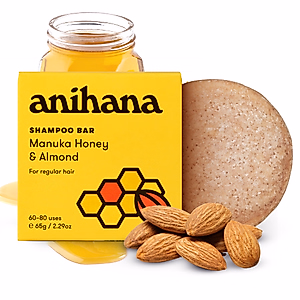 ANIHANA Shampoo Bar for Regular Normal Hair Clean Purifying Natural Healthy Look and Shine Paraben Free Manuka Honey and Almond 2.29 oz