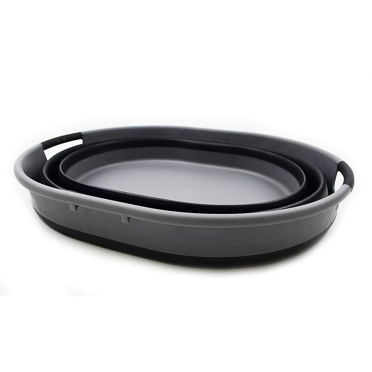 SAMMART 25L(6.6 gallon) Collapsible Oval Laundry Basket-Foldable Storage Container/Organizer-Portable Washing Tub-Space Saving Hamper-Pet Bath Tub,Water capacity 20L(5.28 gallon) (Grey/Black)