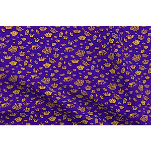 Spoonflower Fabric - Royal Crowns Golden Yellow Purple Gold Mardi Gras Royalty King Printed on Petal Signature Cotton Fabric by The Yard - Sewing Quilting Apparel Crafts Decor