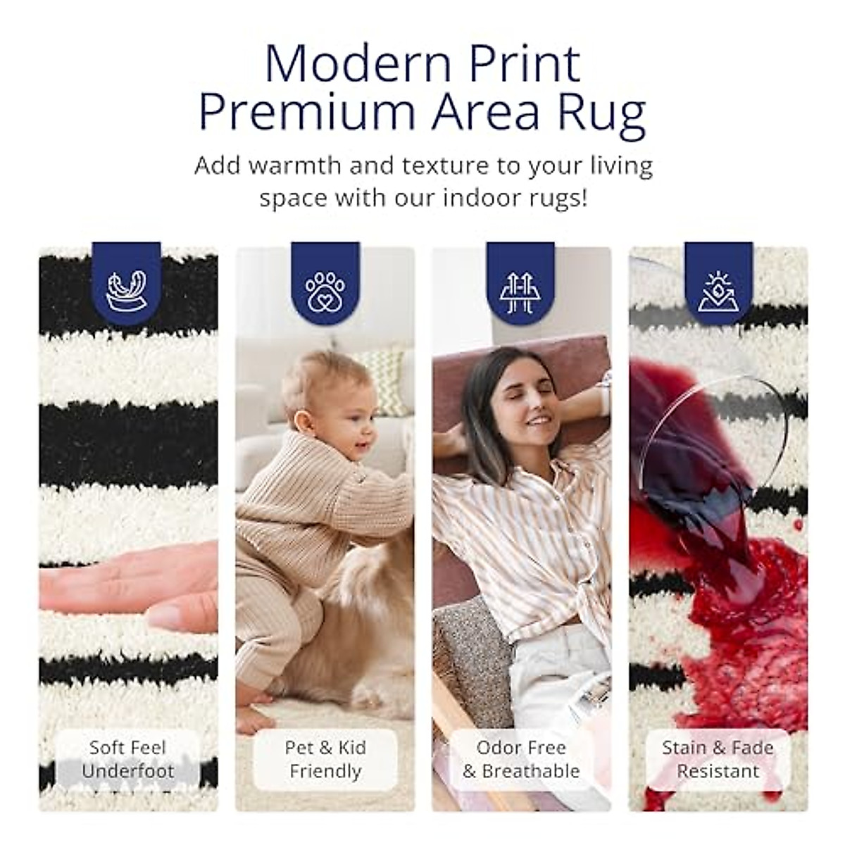 Abani Geometric Beige/Black Area Rug -6'x9' - Modern 3D Lines Design - Deco Collection - Easy to Clean - Durable for High Traffic Areas - Bedroom, Office & Kitchen - Medium Pile