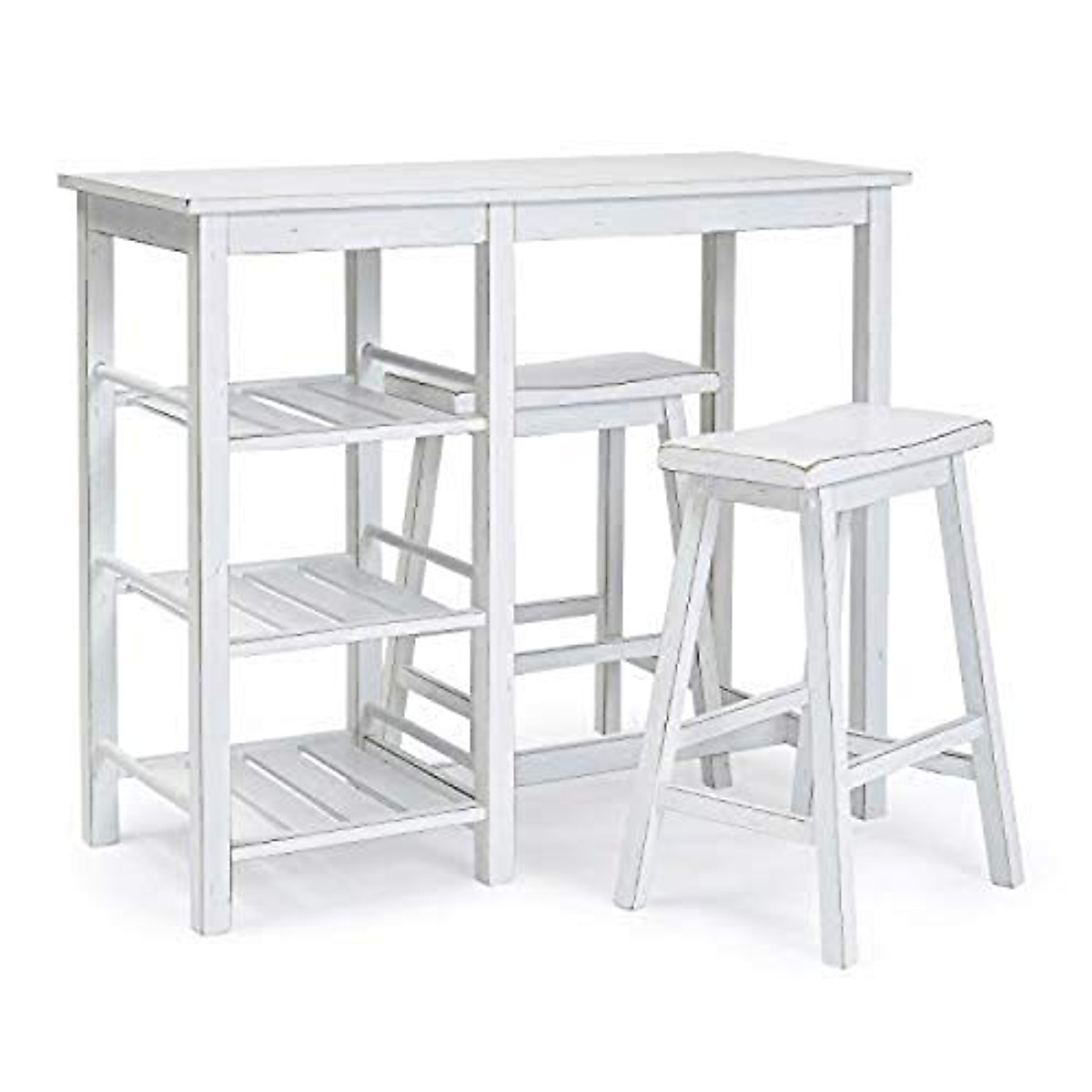 Progressive Furniture Breakfast Club Counter Table with 2 Stools, Large, Distressed Chalk White