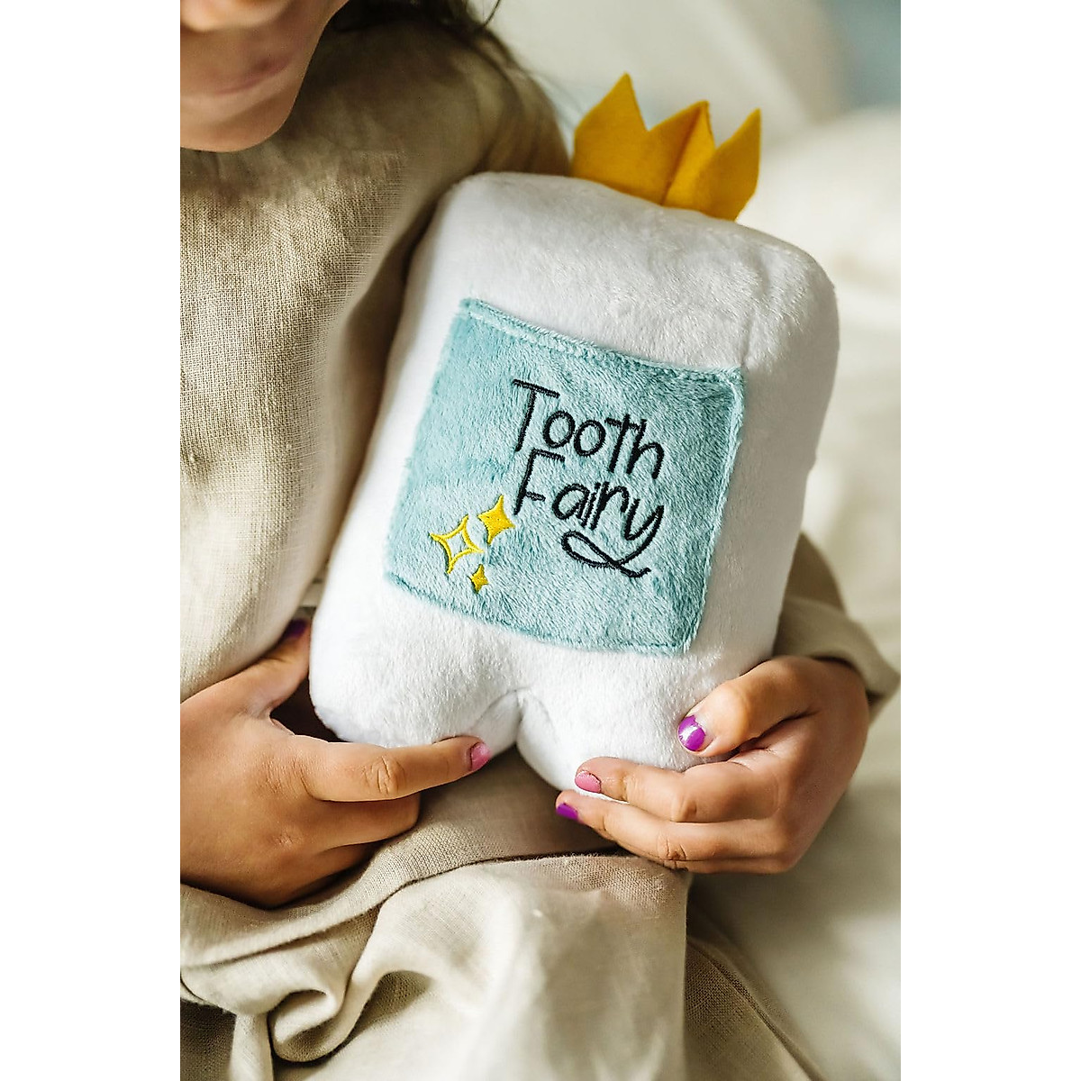 6" Tooth Fairy Pillow with Back Pocket - Soft Plush Stuffed Animal Toy for Kids, Boy or Girl - Squishable Holder