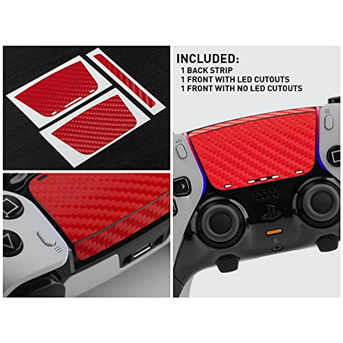 TouchProtect Carbon Red Pro Bundle for PS5 | Dualsense Edge & Standard Dualsense Textured Trackpad Skin Combo Pack.