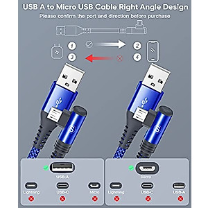 sweguard Micro USB Cable Right Angle [2-Pack, 6.6FT+6.6FT] Android Charger Cable, Nylon Braided Micro Charger Cord for Samsung Galaxy S7 Edge S6 S2 J7 J5 J3 J3V J2,LG K10 V10,Moto E6 5 4,PS4-Blue
