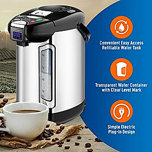 NutriChef Digital Water Boiler and Warmer - 5L/5.28 Qt Stainless Electric Hot Water Dispenser w/LCD Display, Rotating Base, Keep Warm, Auto Shut Off, Safety Lock, Instant Heating for Coffee & Tea