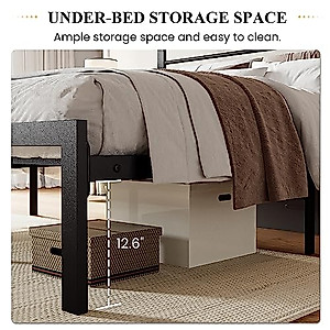 SHA CERLIN Full Size Bed Frame with Headboard Shelf, Heavy Duty Platform Bed Frame with Strong Metal Foundation, No Box Spring Needed, Black