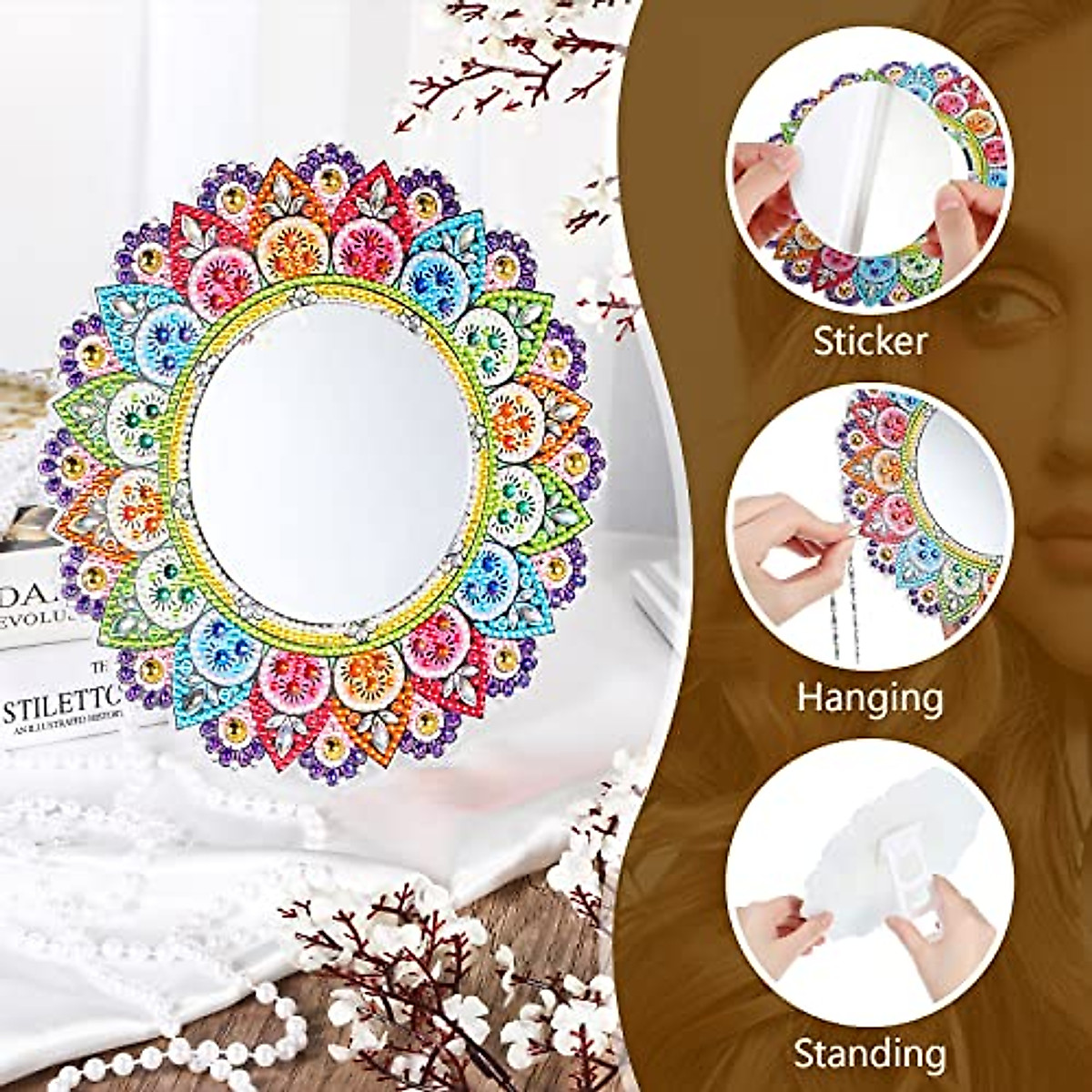 DIY Diamond Painting Mirror Mandala Crystal Diamond Painting Kit Plate Shaped 5D Diamond Art Makeup Mirror for Adults Kids Beginners Christmas Birthday Gifts Art Crafts Home Wall Table Decor (Classic)
