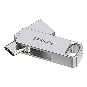 PNY 256GB DUO LINK USB 3.2 Type-C Dual Flash Drive for Android Devices and Computers - External Mobile Storage for Photos, Videos, and More - 200MB/s,Silver