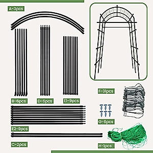 Ambikun Garden Trellis 82in Extra Tall Polyethylene-Coated Stainless Steel Trellis for Climbing Plants Outdoor Garden Climbing Arch | Garden Supplies with Mounting Clips and Nylon Net