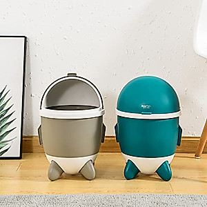 ENNTJOOY Large Capacity Rocket Shape Plastic Trash Can with Lid Trash Can with Removable Clamshell designTrash Can for Bathroom Kitchen and Office (Green)
