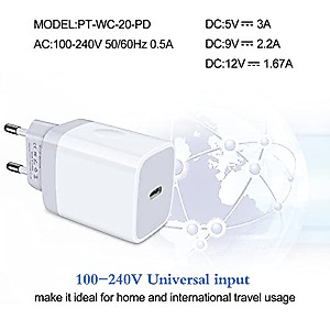 European Charger 2Pack EU Fast 20W USB C Charger Block Travel Plug PD Power Adapter for iPhone 14/14 Pro/14 Pro Max/13 Pro Max/13 Pro/13 Mini/13/12/11 Pro Max/XS Max/XR/X/8/SE 2022, Samsung, Android