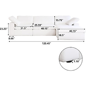 JACH 120" L Shape Cloud Modular Couches for Living Room, Modern Convertible Sectional Sofa Couch, Couch Cushion Covers Removable, Sectional Sofas for Party Bedroom Apartment (White)