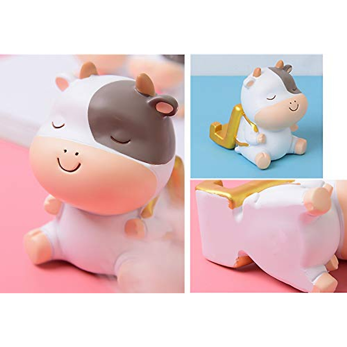 Cute Cartoon Phone Holder Stand Desk Animal Cow Cellphone Stand Mount Home Office Decoration Gift for Girls Kids Women