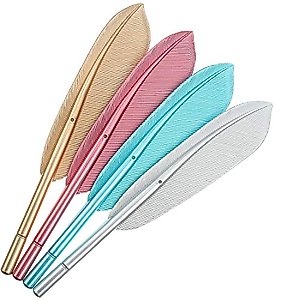 Frienda 12 Pieces Feather Gel Ink Rollerball Pens Feather Ballpoint Black Ink Pens, 0.38 mm Point