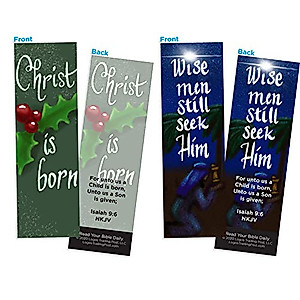Religious Christmas Bookmarks, Christian Holiday Bookmark Greeting Cards Assortment Set, 6 Designs, 42 Total Cards, Scripture Card Bookmark Variety Pack