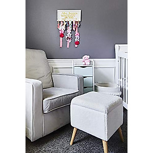 SoCal Buttercup White Hair Bow Holder Organizer for Girls, Pink Burlap Ribbons, Headband, Hair Tie, Bow Organizers, Hair Accessories Storage Display, Toddler Baby Shower