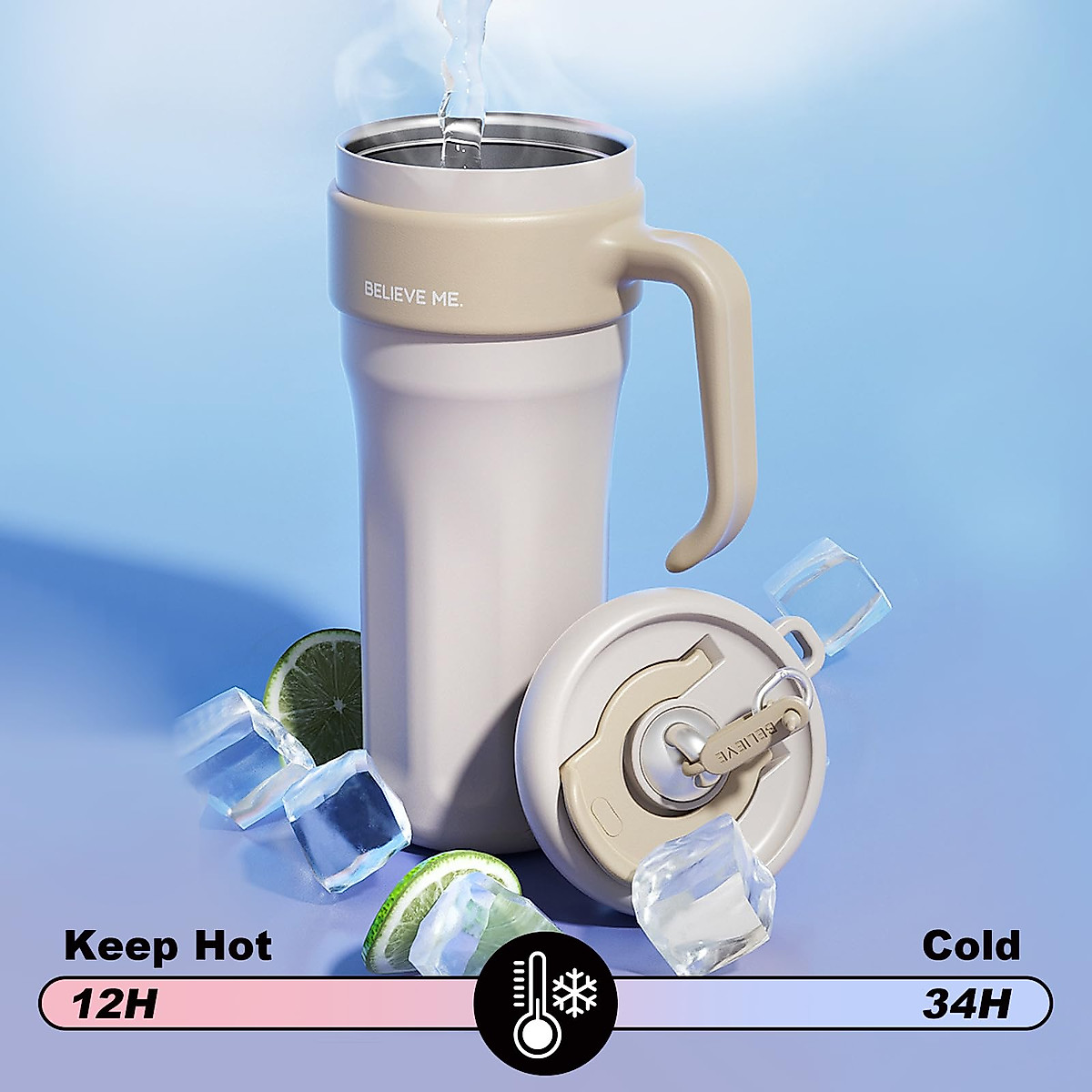 40 oz Tumbler with Handle, Stainless Steel Double Wall Vacuum Bottle Travel Mug, 100% Leakproof Insulated Tumbler with Straw and Lid, Reusable Coffee Cup for Gift (Blue)