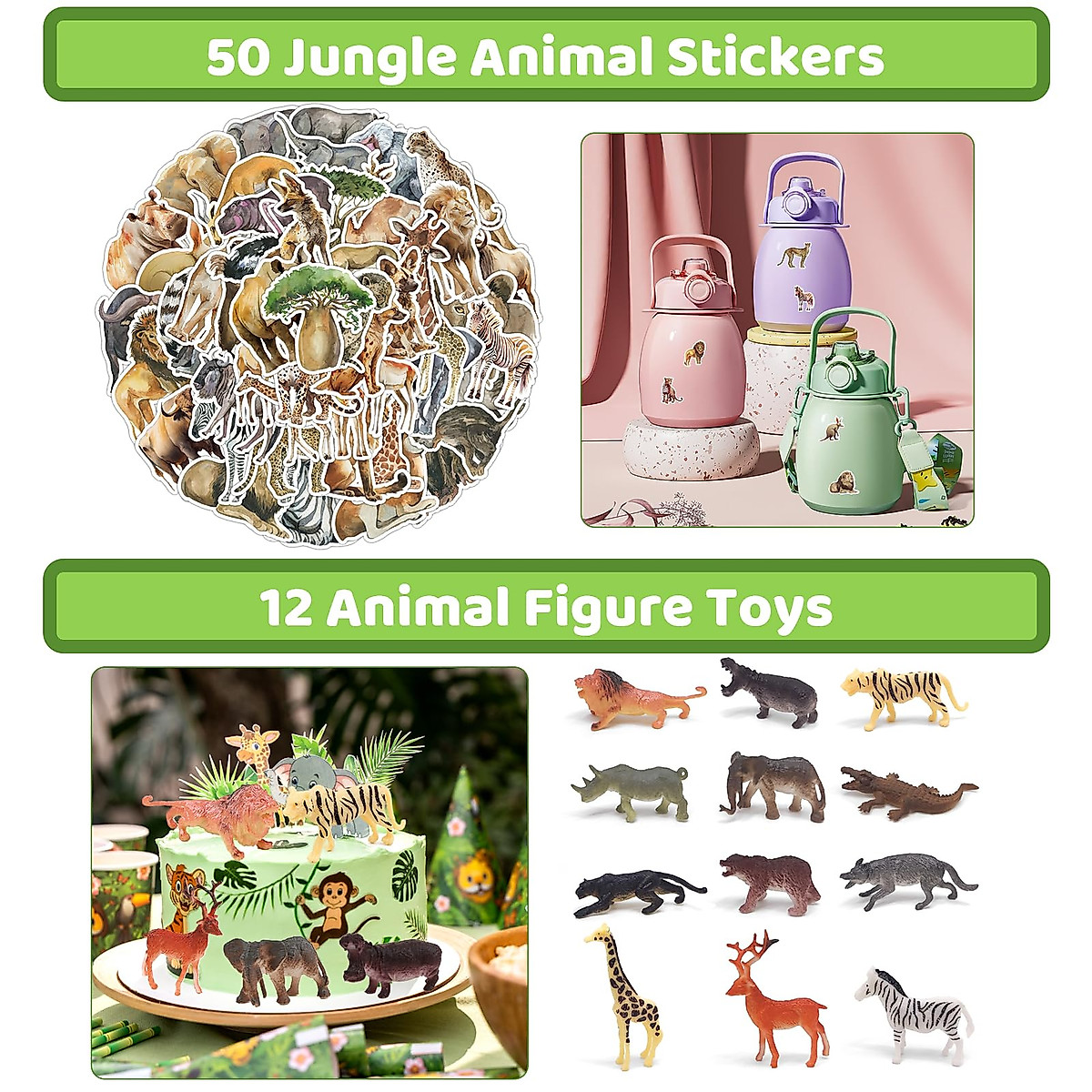 Mepmela Safari Party Favors, 134PCS Jungle Party Favors Birthday Party Supplies - Wild Animals Party Favors for Kids Birthday, Baby Shower, Jungle Safari Party Decorations, Goodie Bag Stuffers
