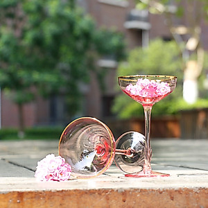 REAWOW Pink Champagne Glasses 5 OZ Champagne Coupe Glasses Classic Cocktail Glassware Gilded Dessert Cup Creative Unique Gift Set of 2