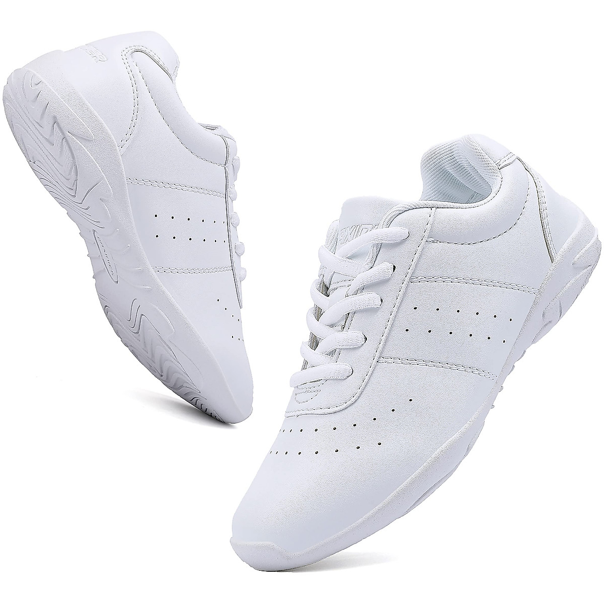 BAXINIER Youth Girls White Cheerleading Dancing Shoes Athletic Training Tennis Walking Breathable Competition Cheer Sneakers - White 2 Little Kid