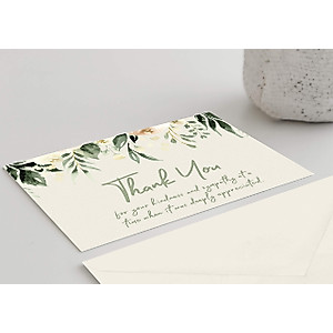 MPC Brands In Memory Of Blank Funeral Thank You Cards - Sympathy Bereavement Thank You Cards With Envelopes - Message Inside (25, Sage Floral)